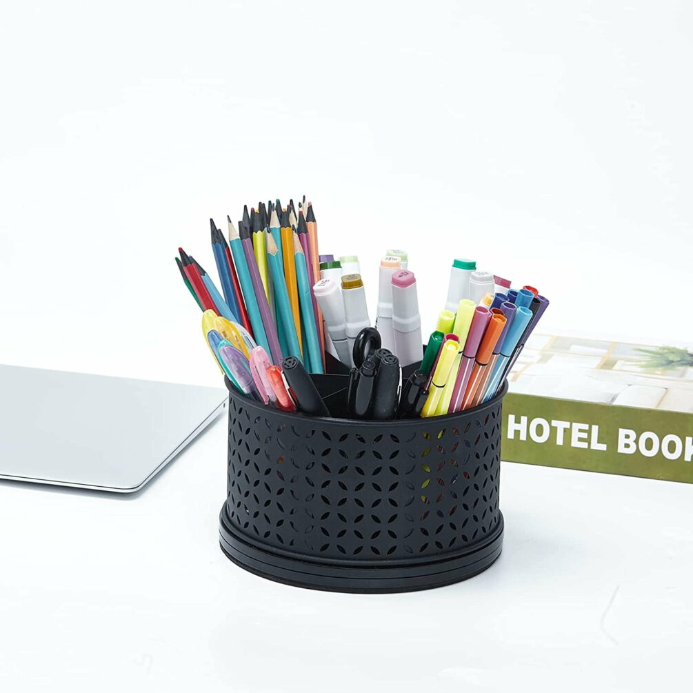 Multi-Functional Rotating Desk Organizer - 6 Compartments Spinning Pen ...